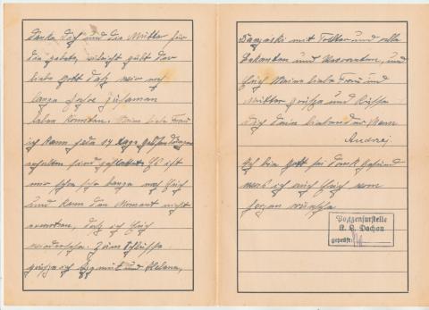 Holocaust Concentration Camp DACHAU inmate's letter feldpost 1941