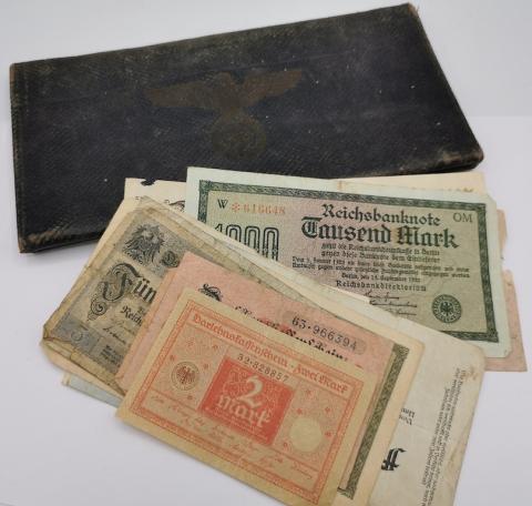 WW2 GERMAN NAZI RARE NSDAP LEADER'S WALLET WITH GERMANY MONEY - EAGLE STAMP