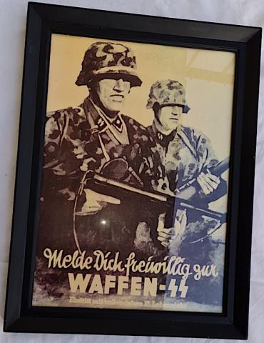 WW2 GERMAN NAZI RARE WAFFEN SS CAMO RECRUITMENT POSTER IN PERIOD FRAME ...