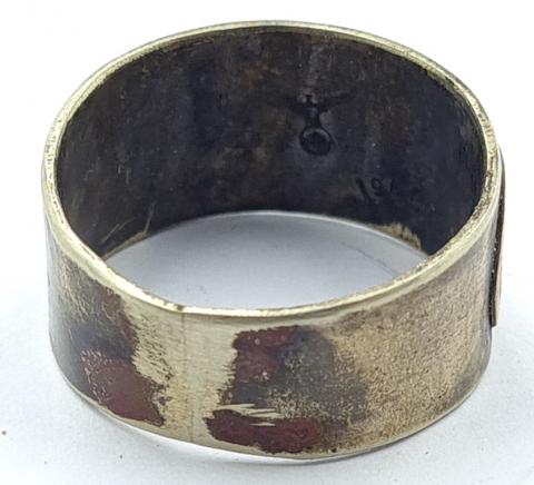 Waffen SS Totenkopf skull officer ring with swastika and SS runes stamped