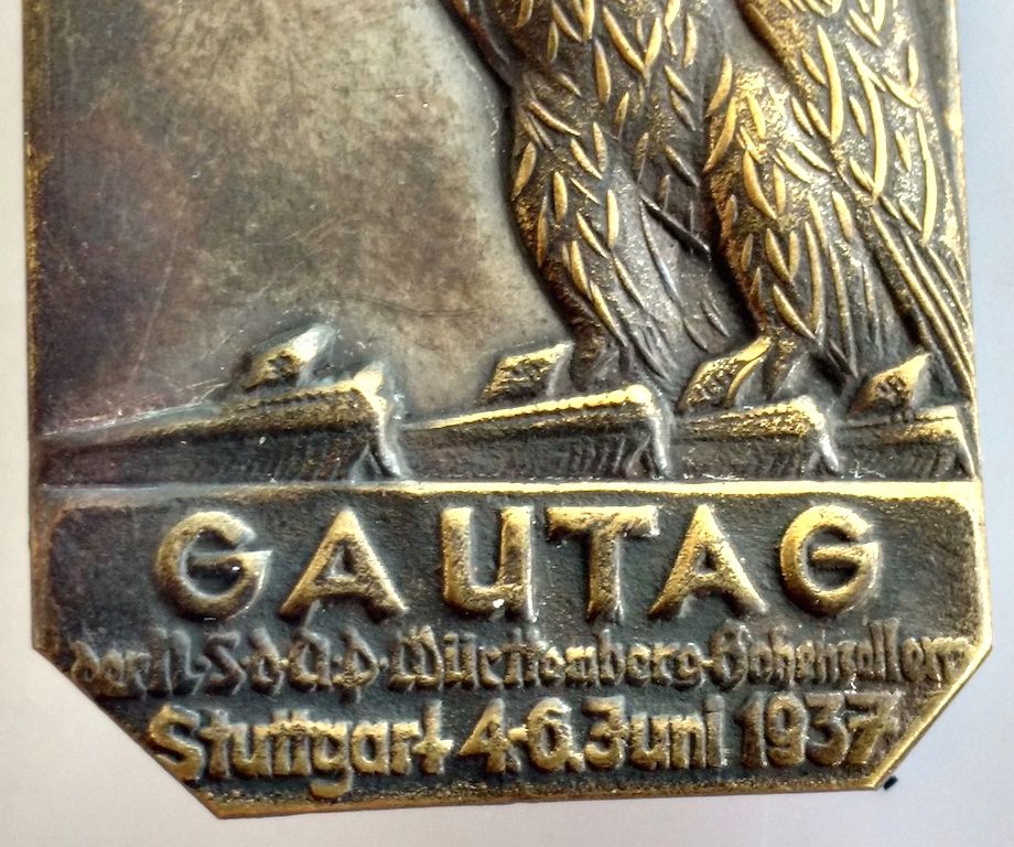 WW2 GERMAN NAZI 1937 GAUTAG PIN WITH NICE EAGLE & SWASTIKA