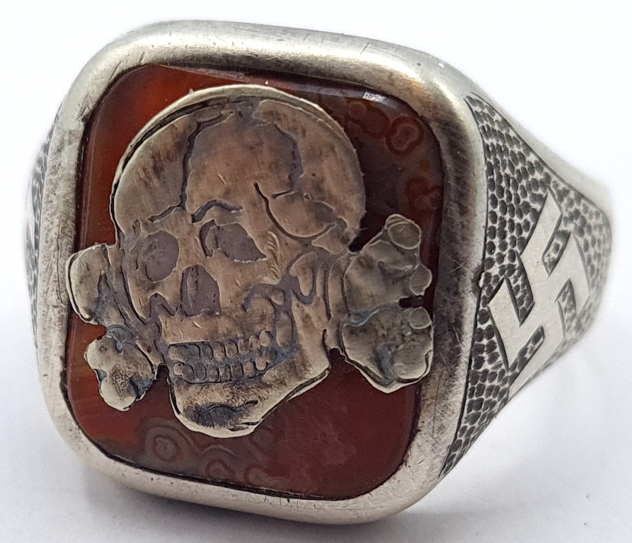 WW2 GERMAN NAZI WAFFEN SS TOTENKOPF SKULL SILVER MARKED RING