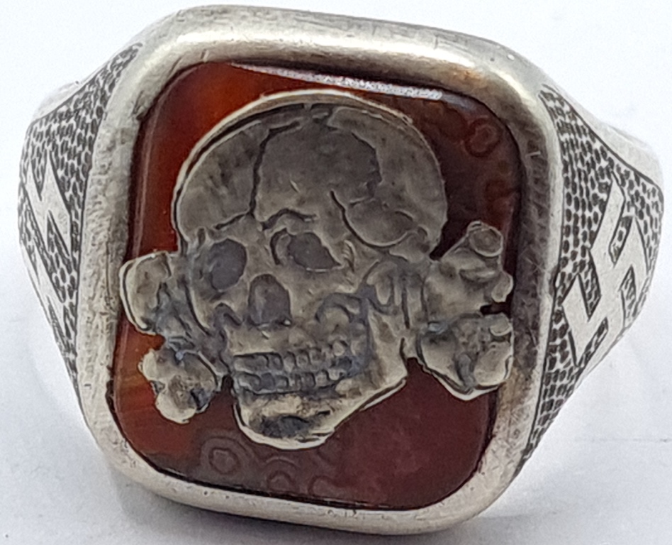 WW2 GERMAN NAZI WAFFEN SS TOTENKOPF SKULL SILVER MARKED RING