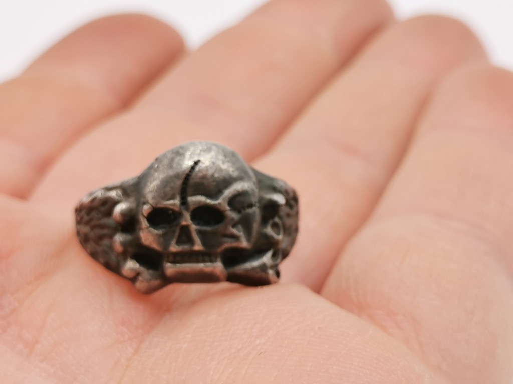 WW2 GERMAN NAZI WAFFEN SS TOTENKOPF SKULL OFFICER RING EARLY PANZER